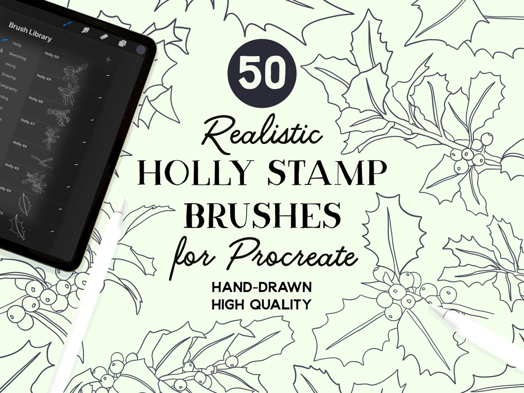 Procreate Holly Stamps, 50 Christmas Holly Stamp Brushes for Procreate ...