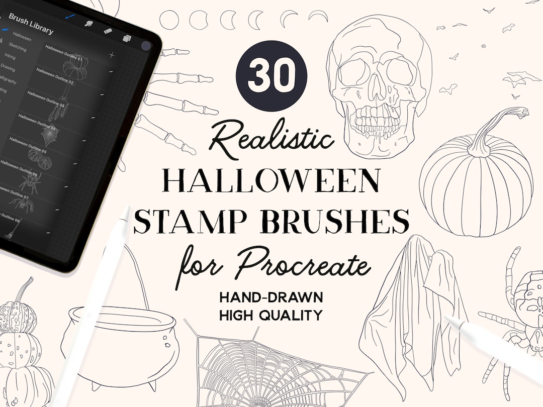 Halloween Procreate Stamps, 30 Spooky Stamp Brushes for Procreate ...