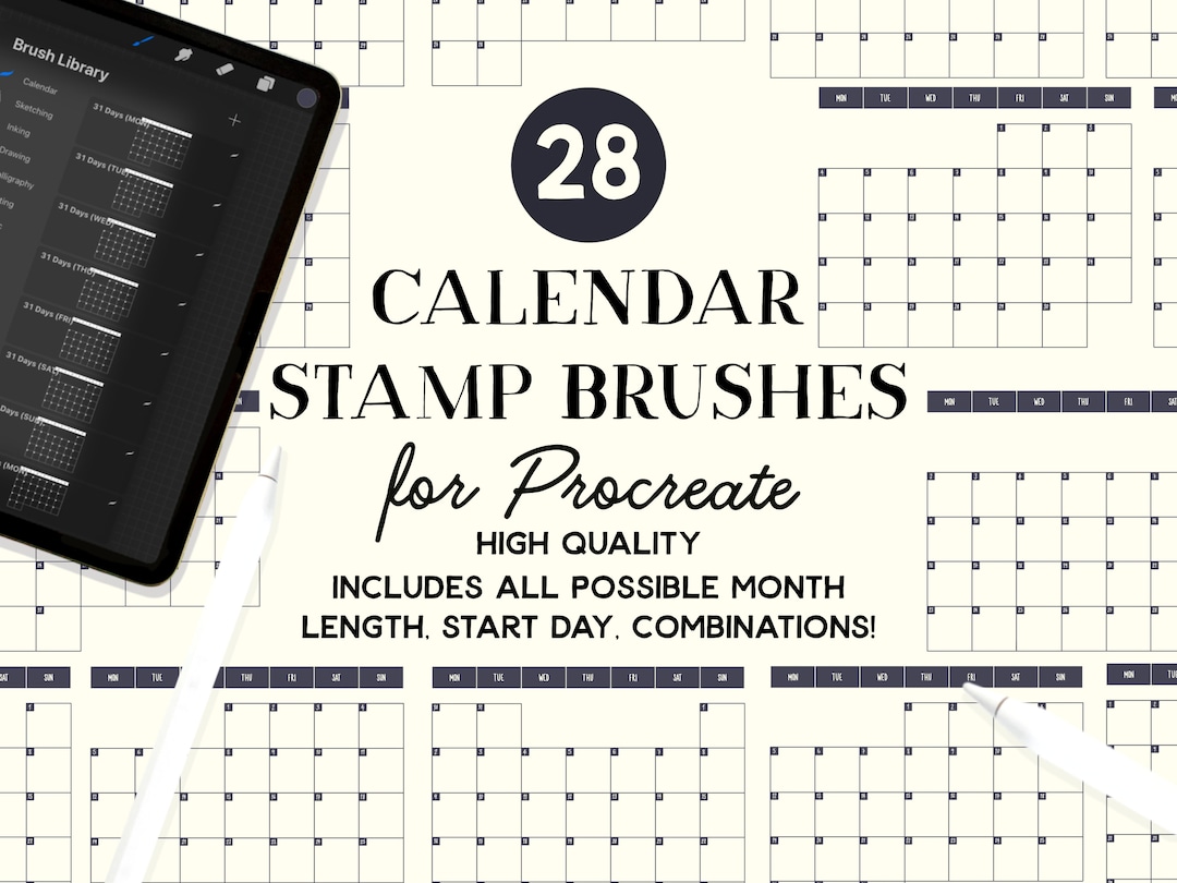Procreate Calendar Stamps, 28 Bullet Journal Month Stamp Brushes for ...