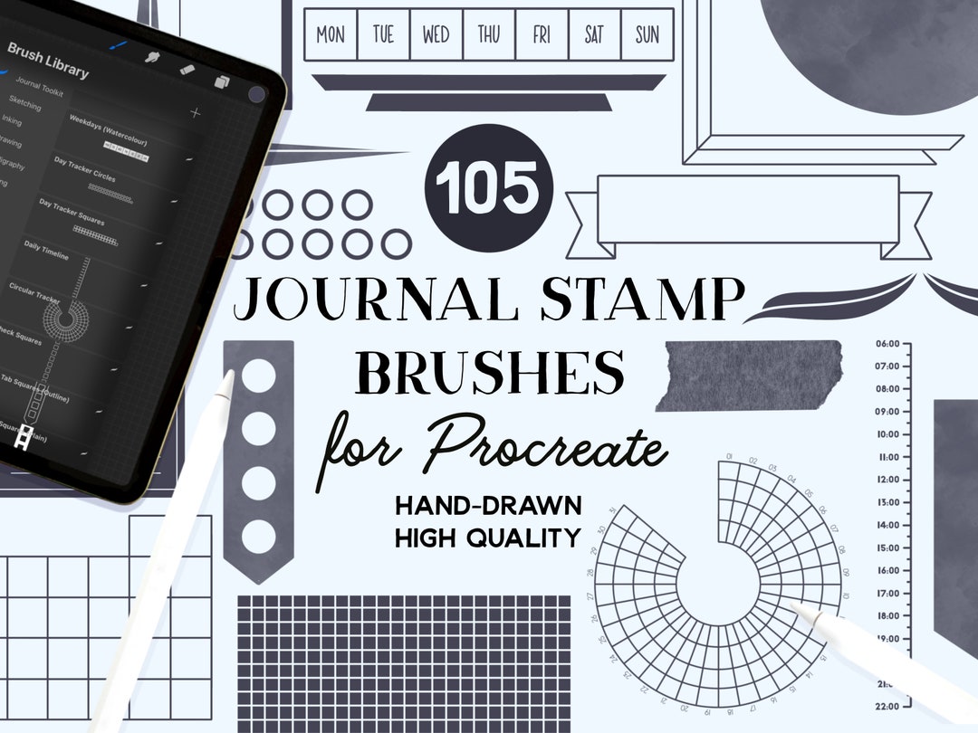Procreate Planner Stamps, 105 Journal Stamp Brushes for Procreate ...