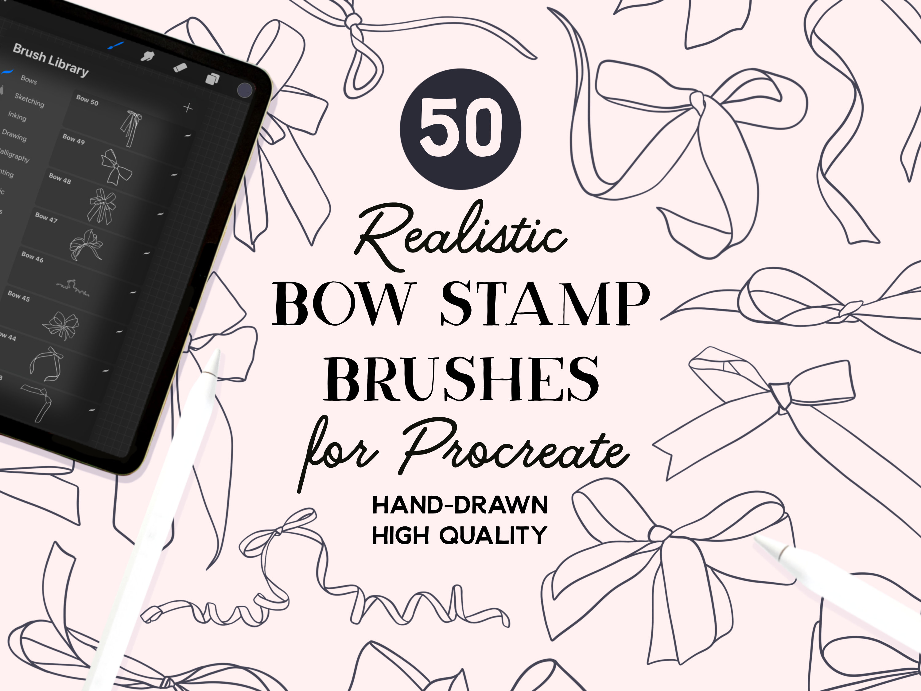 Procreate Bow Stamps, 50 Ribbon Bow Stamp Brushes for Procreate ...