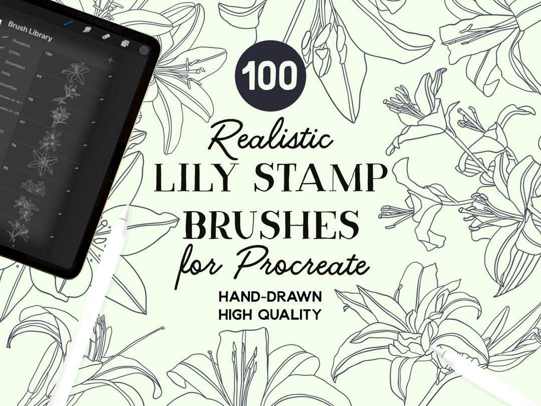 Procreate Lily Stamps, 100 Floral Lily Stamp Brushes for Procreate ...
