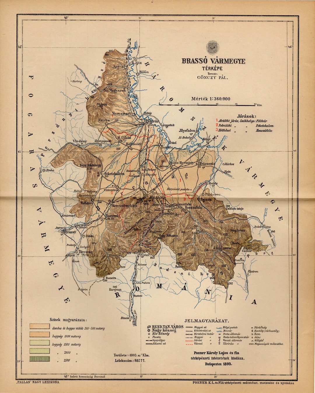 BRASSO COUNTY MAP Kingdom of Hungary From 1893 - Etsy