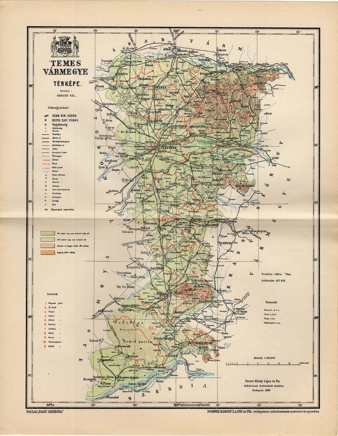 TEMES COUNTY MAP Kingdom of Hungary From 1897 - Etsy