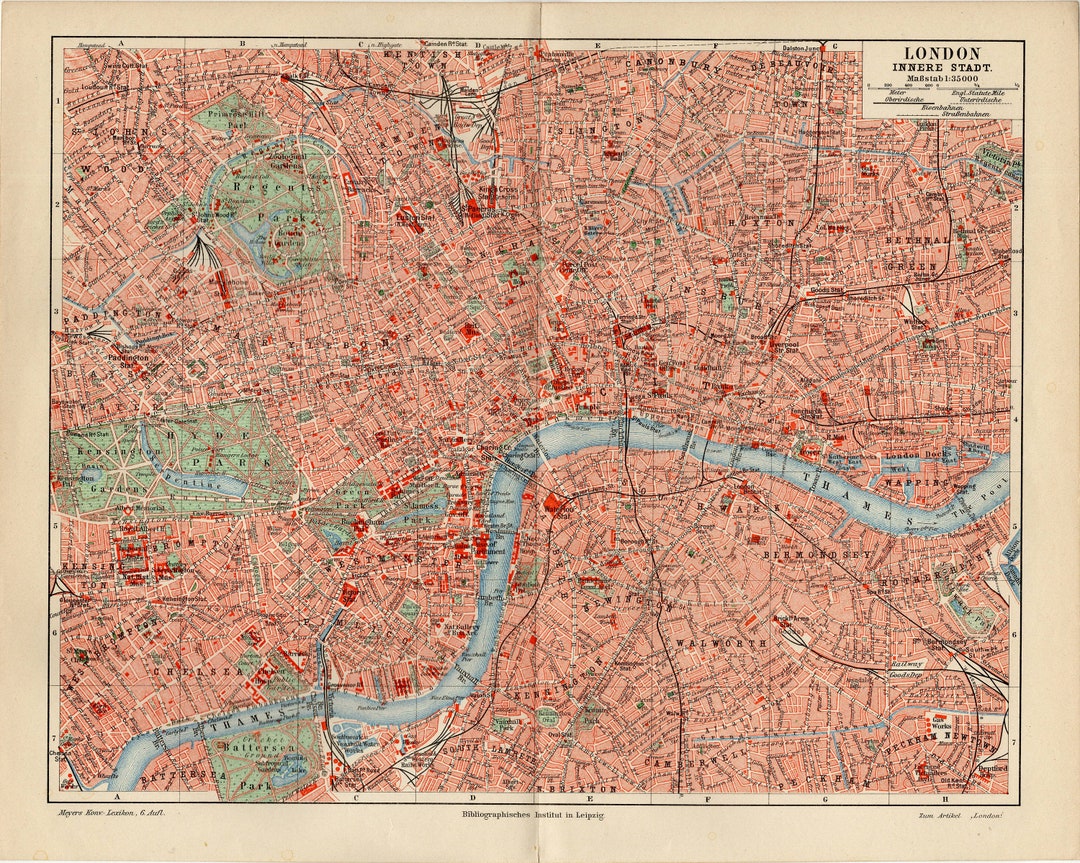 LONDON INNER CITY United Kingdom Antique Map From 1906 - Etsy