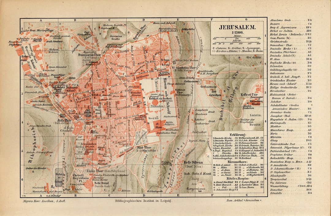 JERUSALEM CITY MAP Antique Map From 1897 - Etsy
