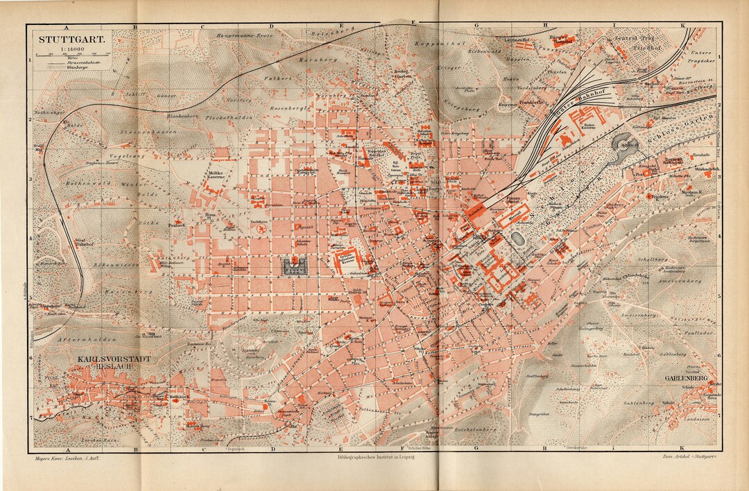 STUTTGART GERMANY MAP Antique Map From 1897 - Etsy