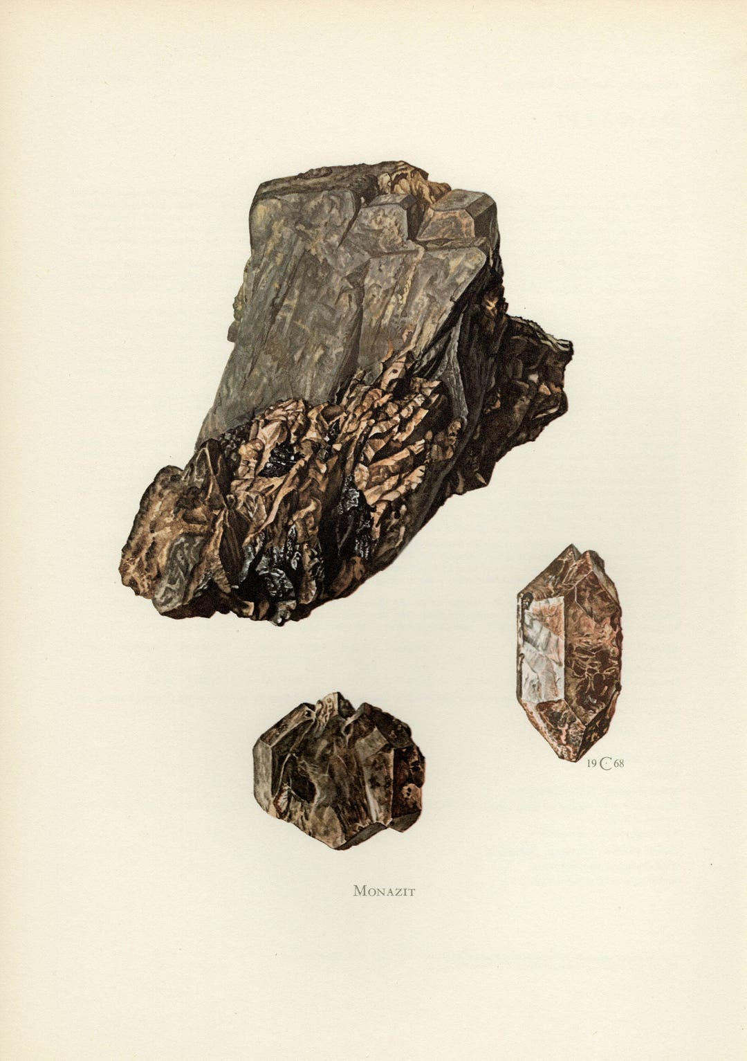 Monazite Mineral Vintage Lithograph From 1968 - Etsy