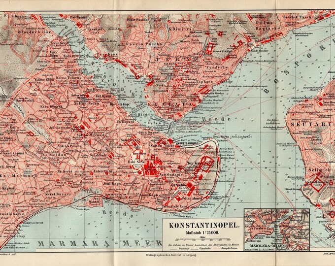 CONSTANTINOPLE ROMAN BYZANTINE Antique Map From 1907 - Etsy