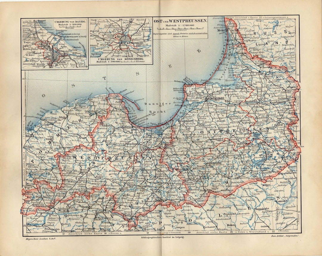 MAPA DE PRUSIA Prusia Oriental y Occidental Mapa antiguo de 1906 - Etsy ...
