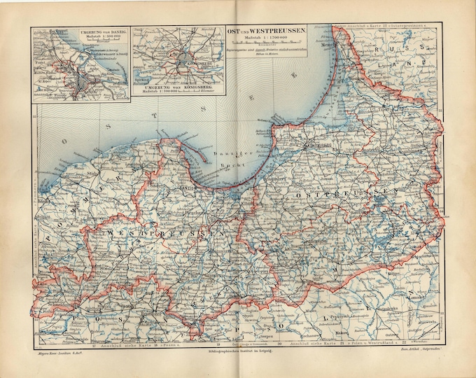 PRUSSIA MAP East and West Prussia Antique Map From 1906 - Etsy