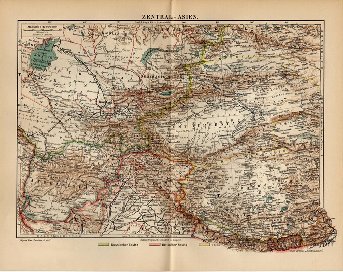 INNER ASIA MAP Central Asia Antique Map From 1909 - Etsy