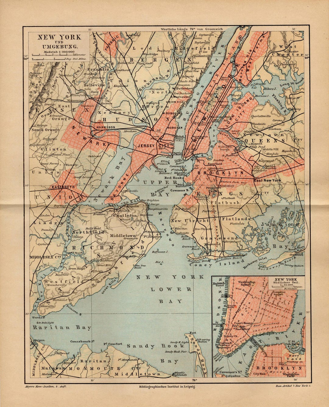 NEW YORK MAP Antique Map From 1907 - Etsy