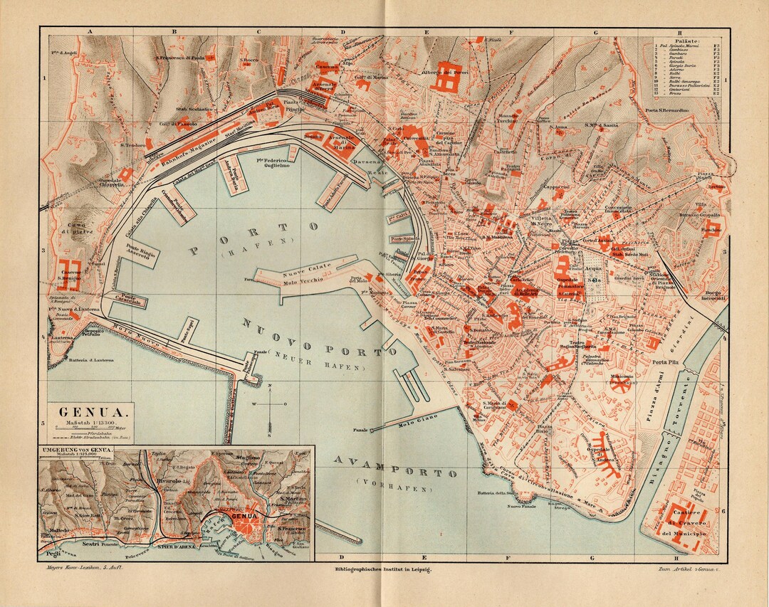 GENOA ITALY MAP Italy From 1895 - Etsy