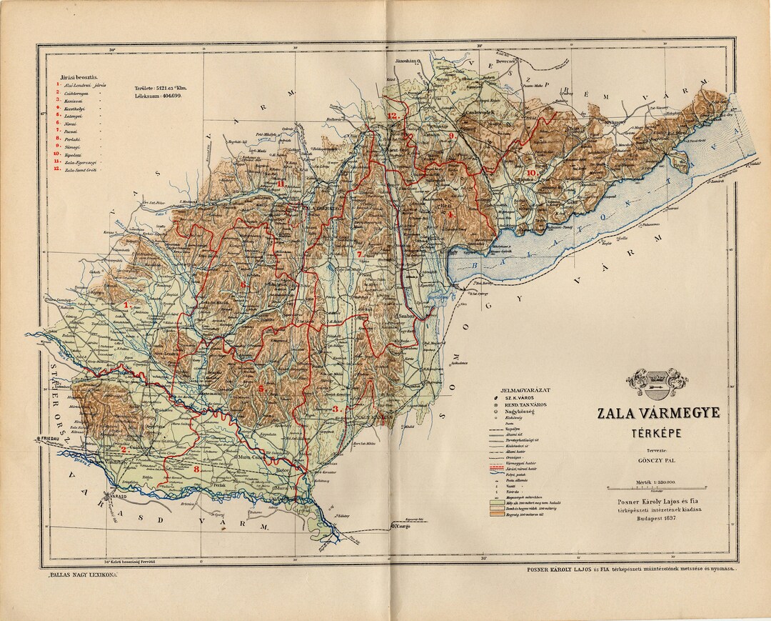 ZALA COUNTY MAP Kingdom of Hungary Antique Map From 1897 - Etsy