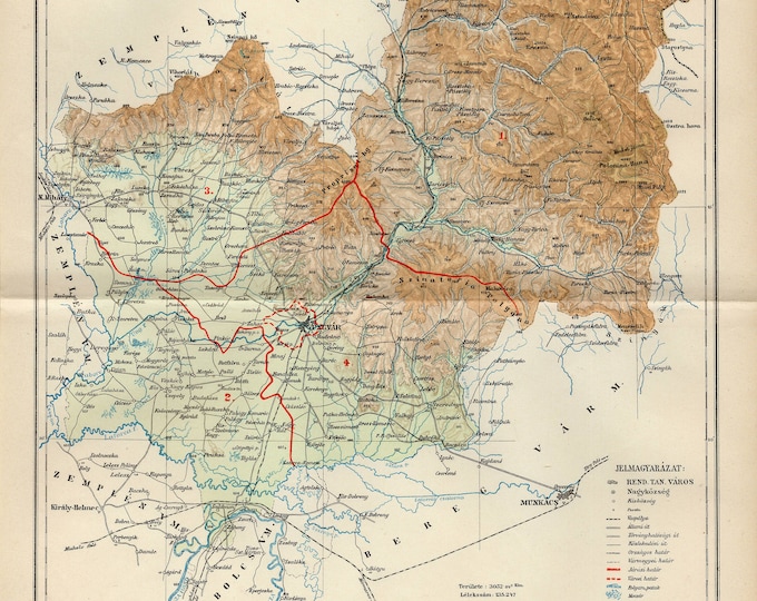 UNG COUNTY MAP Kingdom of Hungary From 1897 - Etsy
