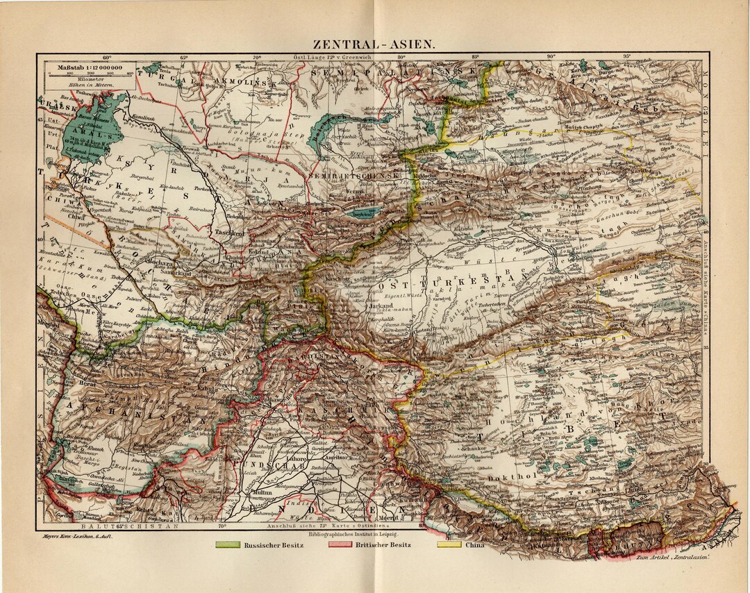 INNER ASIA MAP Central Asia Antique Map From 1909 - Etsy