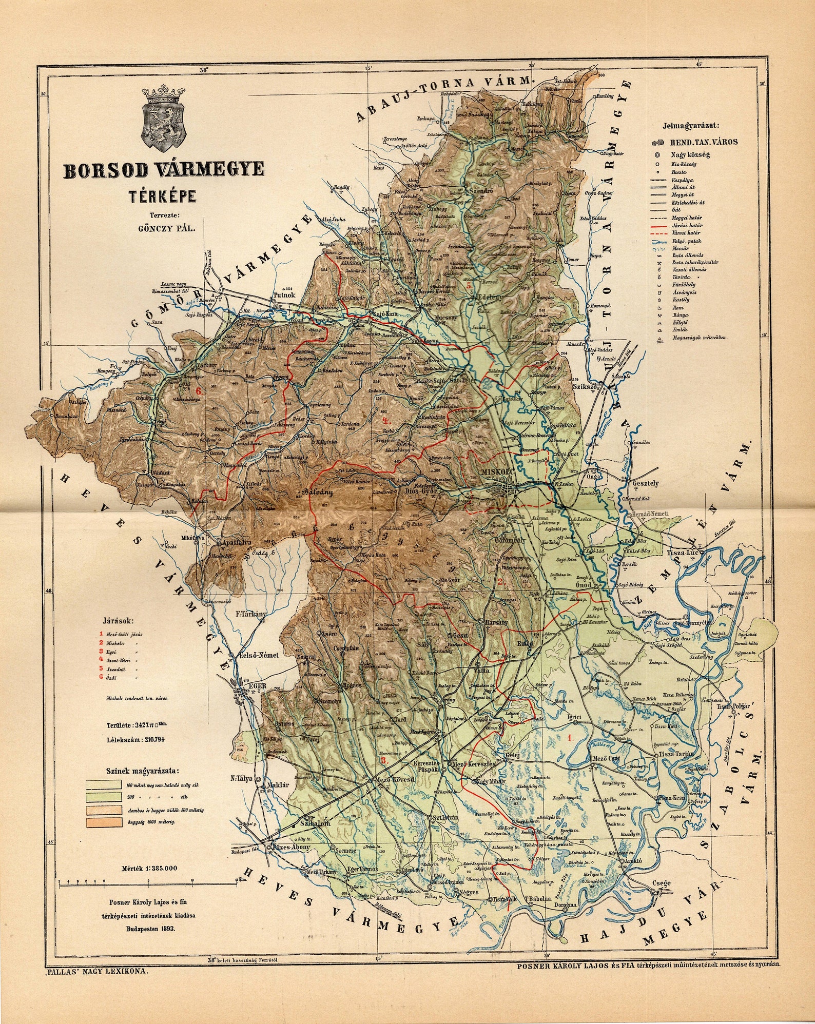 BORSOD COUNTY MAP Kingdom of Hungary From 1893 - Etsy