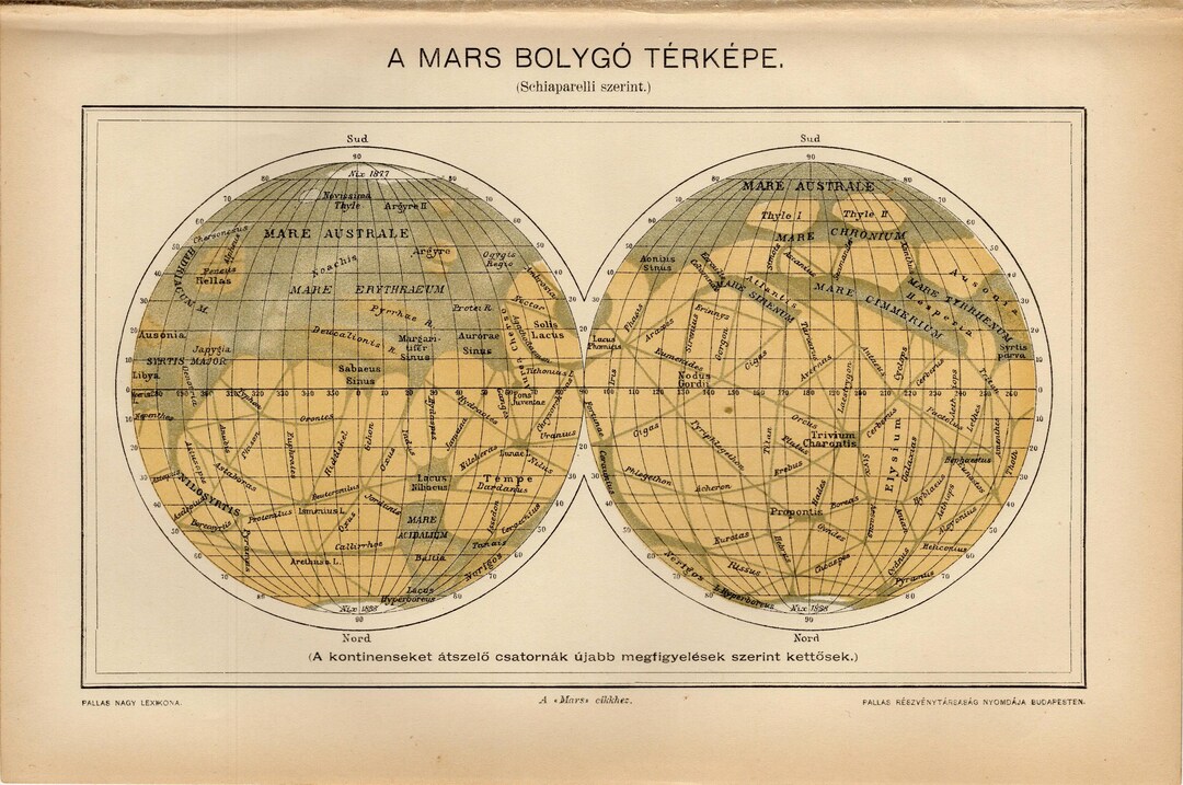 MARS PLANET Surface Map of Mars From 1896 - Etsy