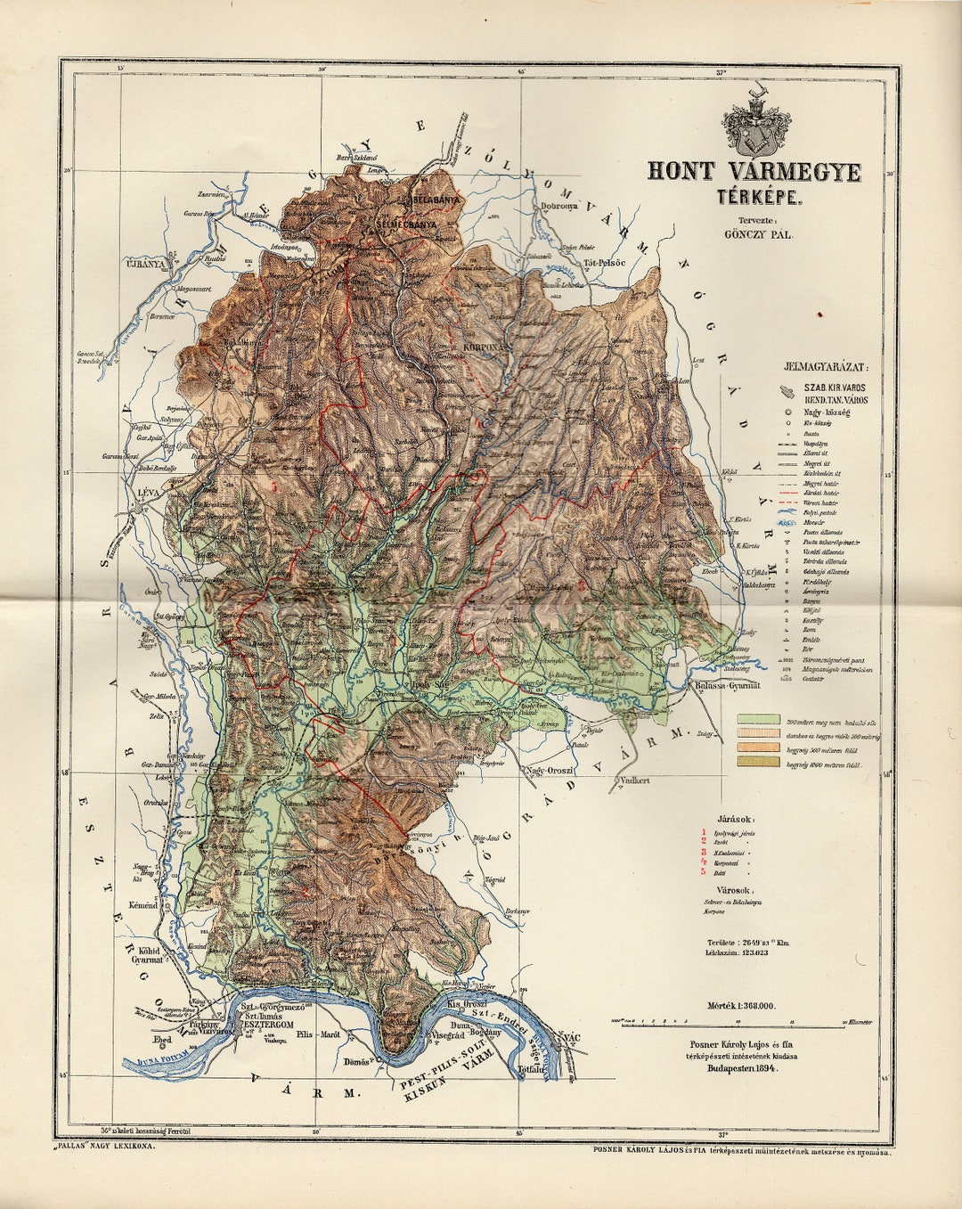 HONT COUNTY MAP Kingdom of Hungary From 1894 - Etsy