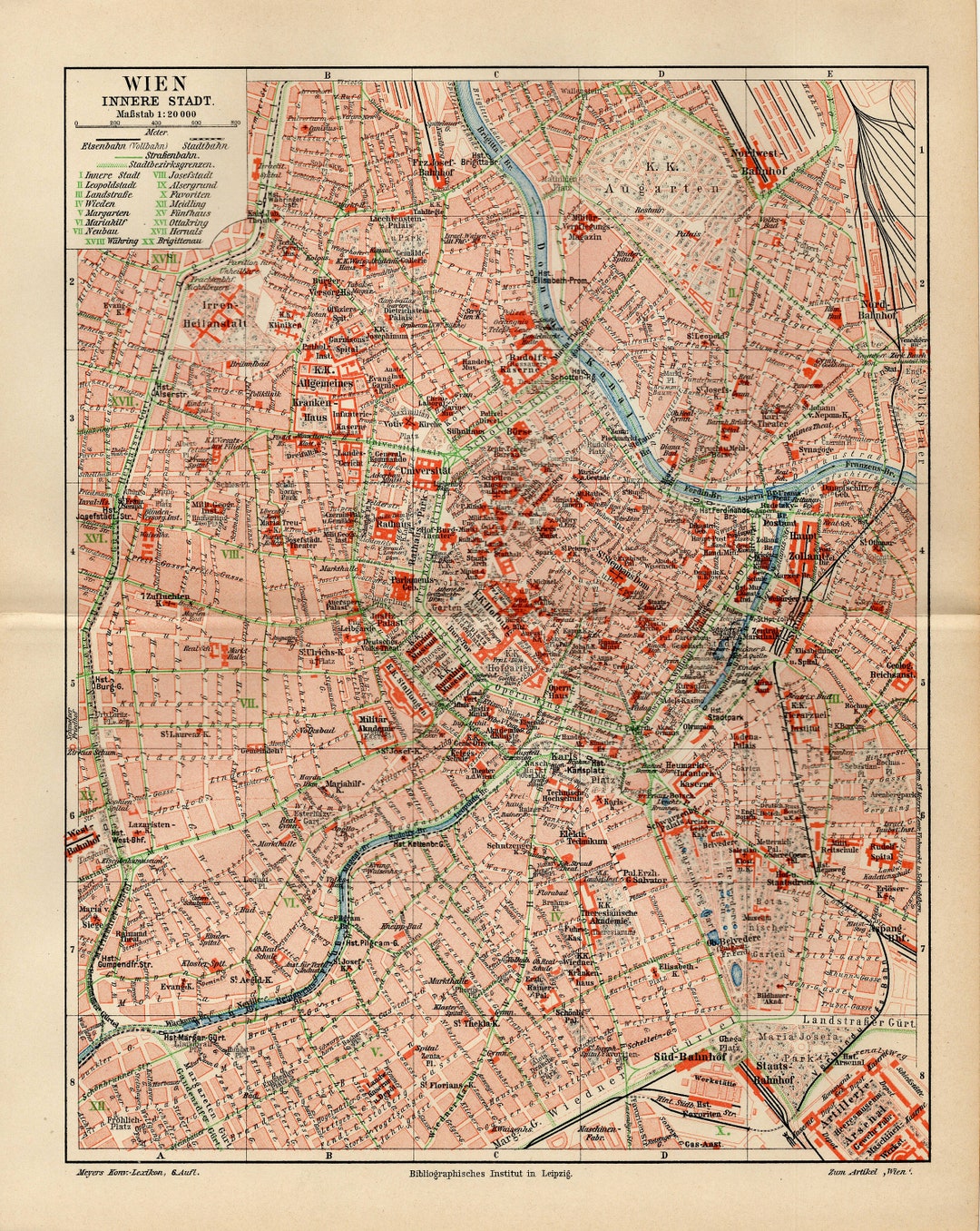 VIENNA INNER CITY Map Austria From 1908 - Etsy