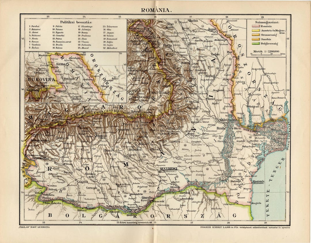 ROMANIA MAP Antique Map From 1897 - Etsy