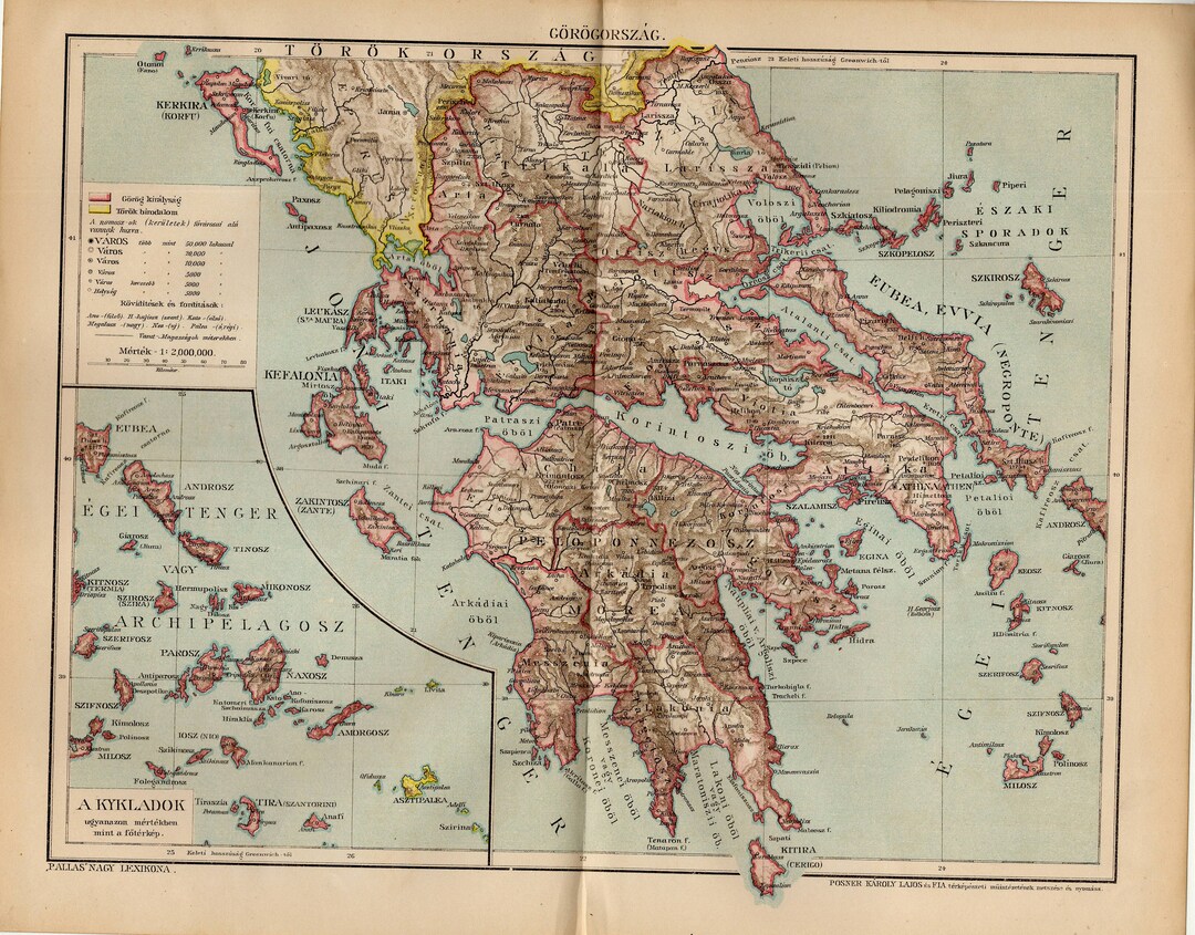 GREECE and CYCLADES MAP From 1894 - Etsy