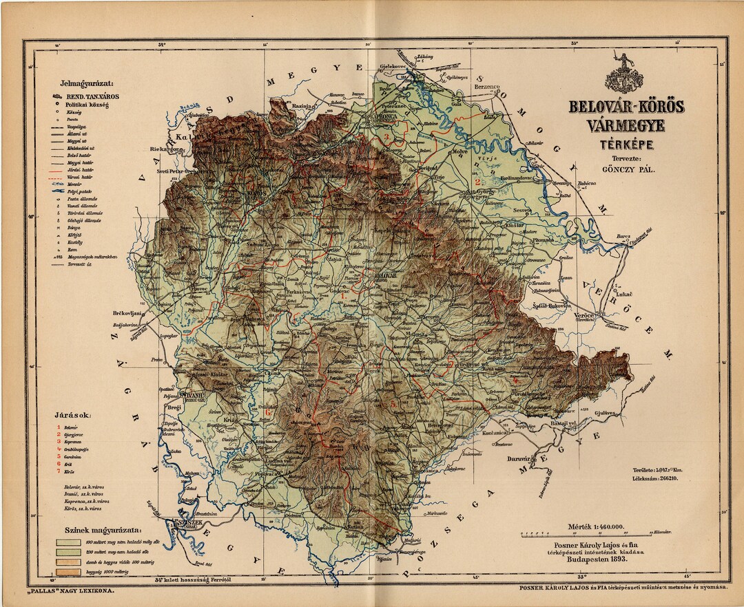 BJELOVAR-KRIZEVCI COUNTY Map Kingdom of Croatia-slavonia From 1893 - Etsy