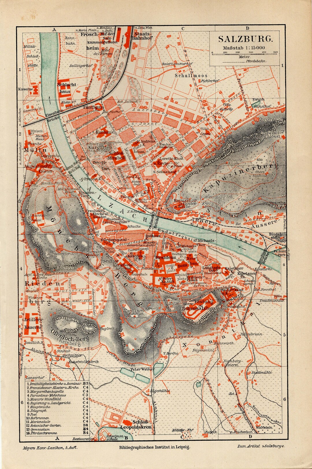 SALZBURG AUSTRIA MAP Antique City Map From 1897 - Etsy