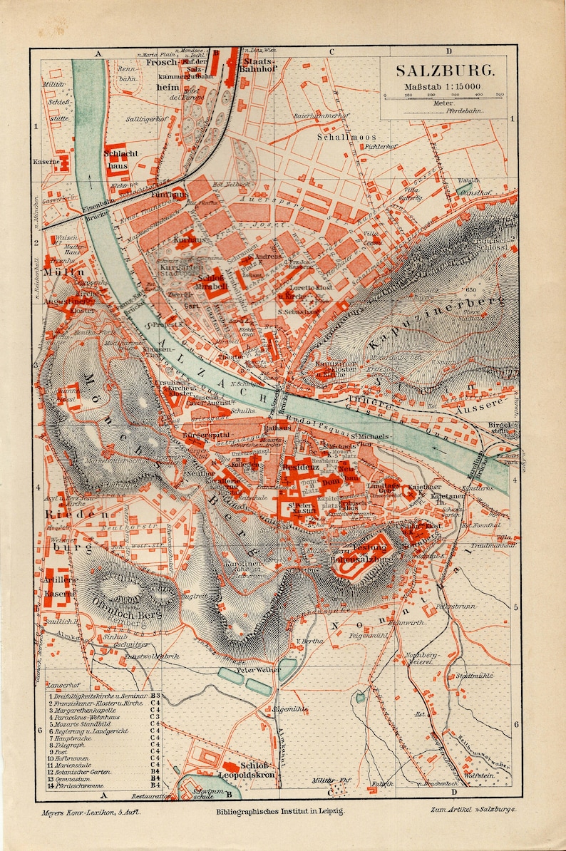 SALZBURG AUSTRIA MAP Antique City Map From 1897 - Etsy