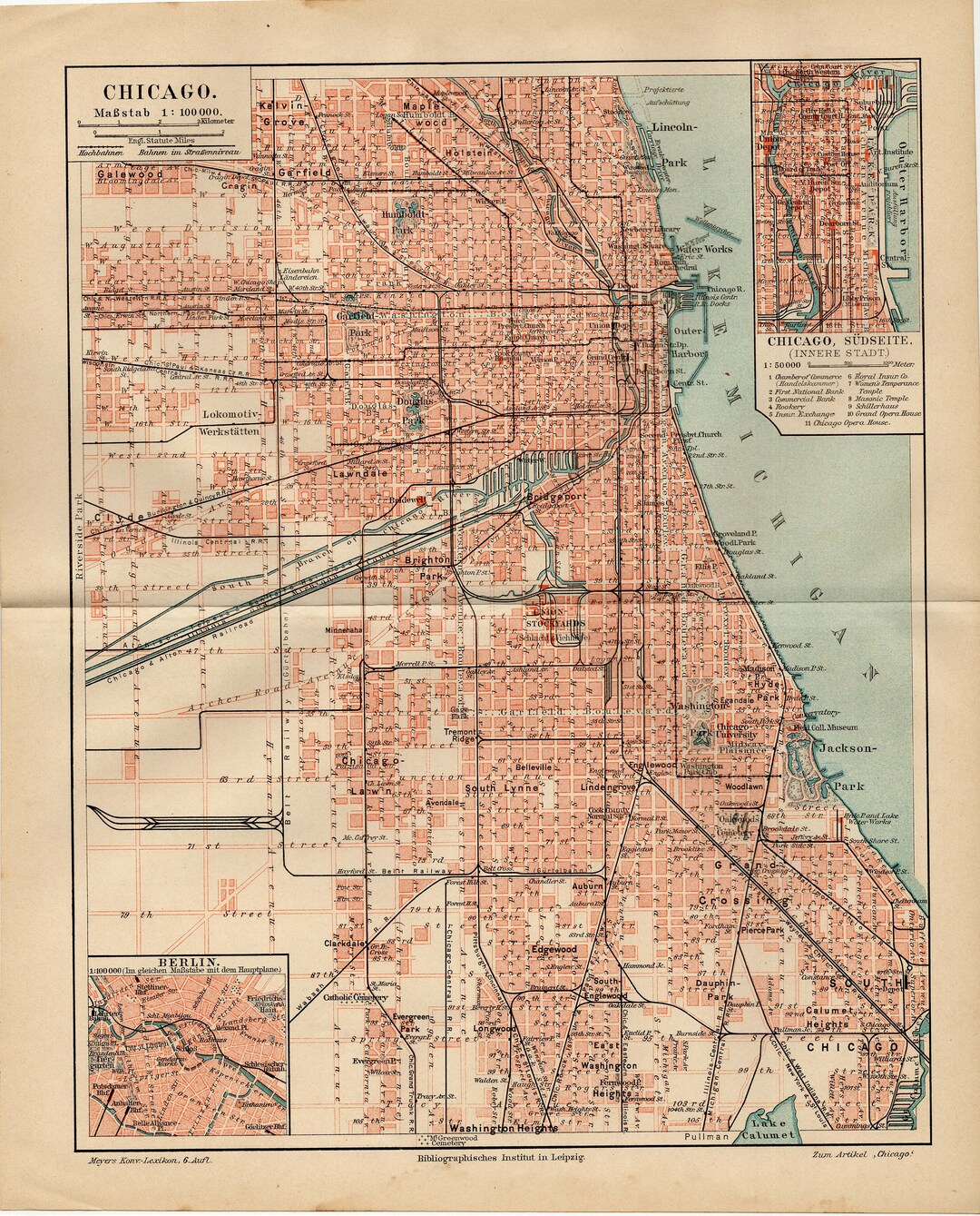 CHICAGO USA MAP Illinois From 1904 - Etsy