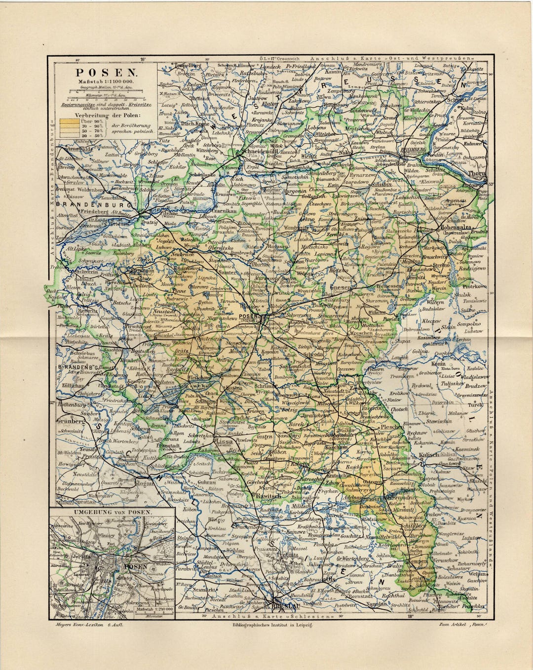 POSEN Province of Posen Antique Map From 1909 - Etsy