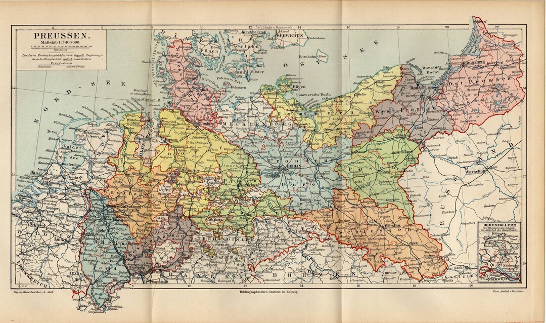 PRUSSIA MAP Antique Map From 1896 - Etsy