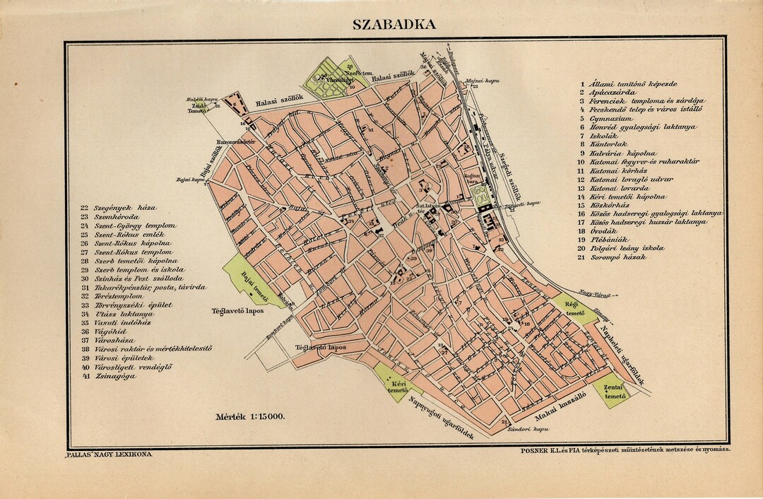 SUBOTICA SERBIA SZABADKA Antique Map From 1897 - Etsy