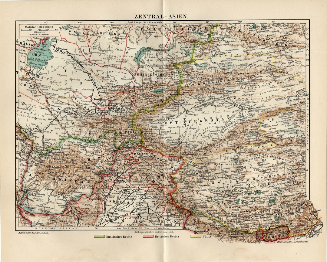 INNER ASIA MAP Central Asia Antique Map From 1904 - Etsy
