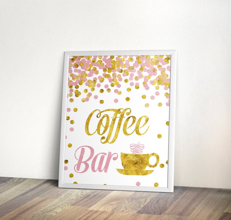 Coffee Bar Coffee Sign 11x14 8x10 Gold Pink INSTANT - Etsy
