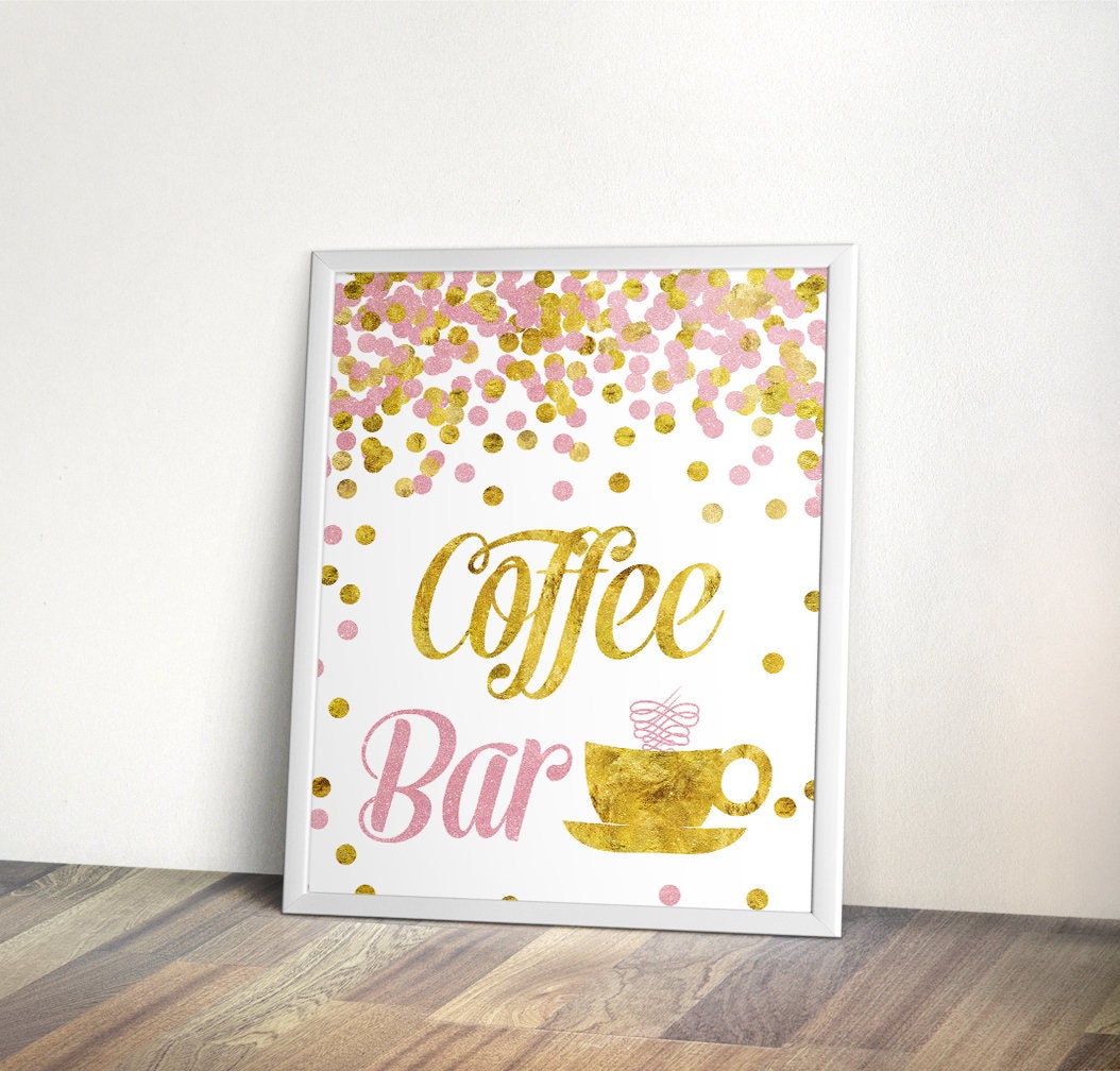 Coffee Bar Coffee Sign 11x14 8x10 Gold Pink INSTANT - Etsy