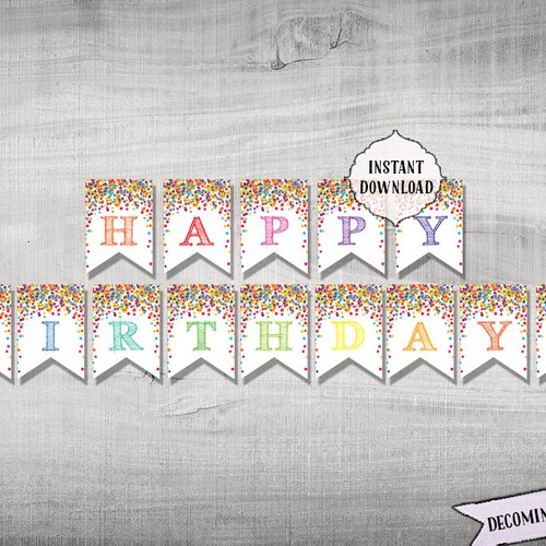 HAPPY BIRTHDAY Banner Confetti Banner Digital Birthday - Etsy