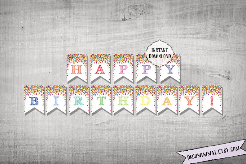 HAPPY BIRTHDAY Banner Confetti Banner Digital Birthday - Etsy