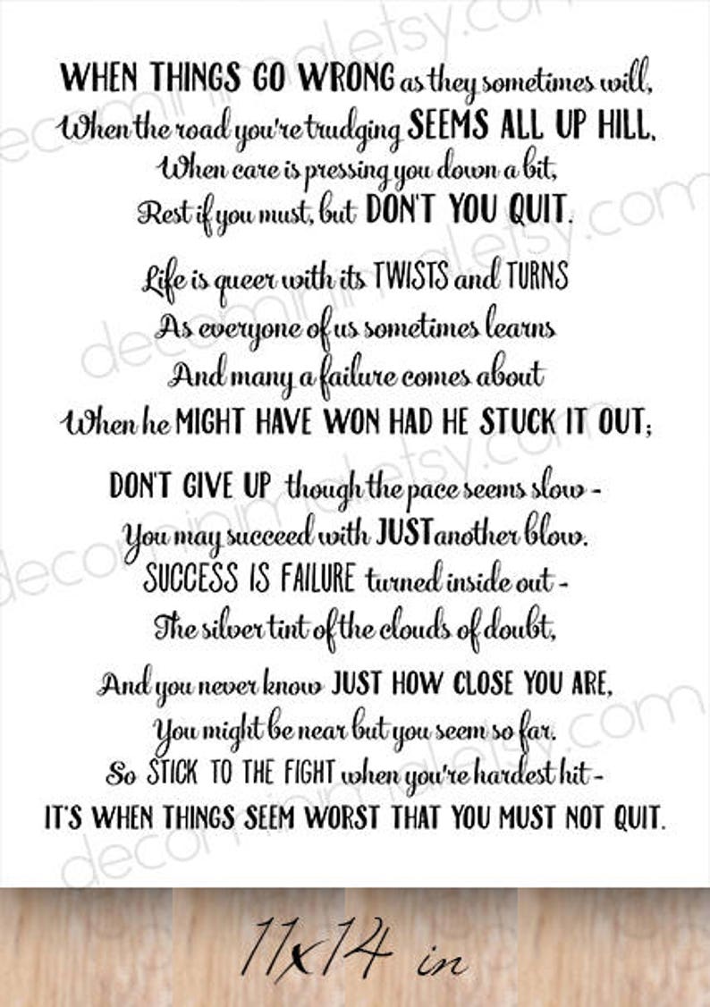 Don't Quit Poem, INSTANT Download, Believe, Work, Printable Art ...