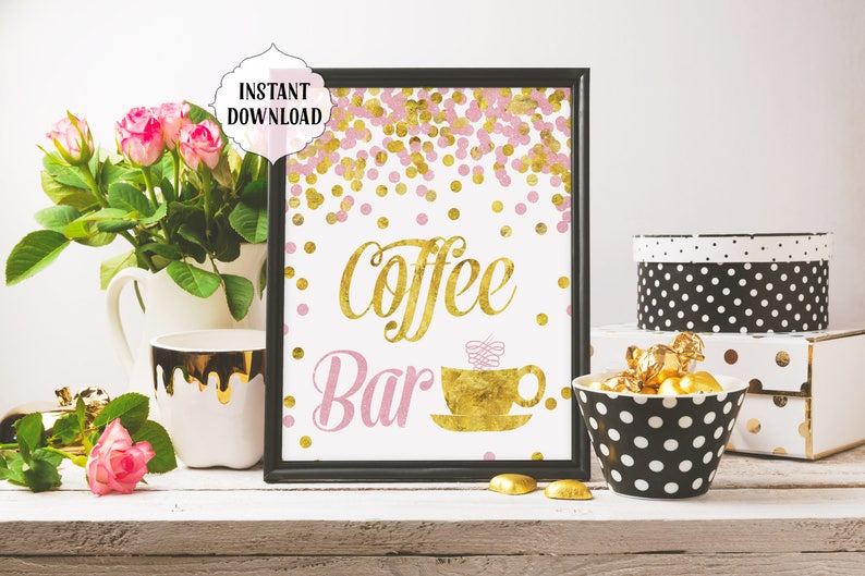 Coffee Bar Coffee Sign 11x14 8x10 Gold Pink INSTANT - Etsy