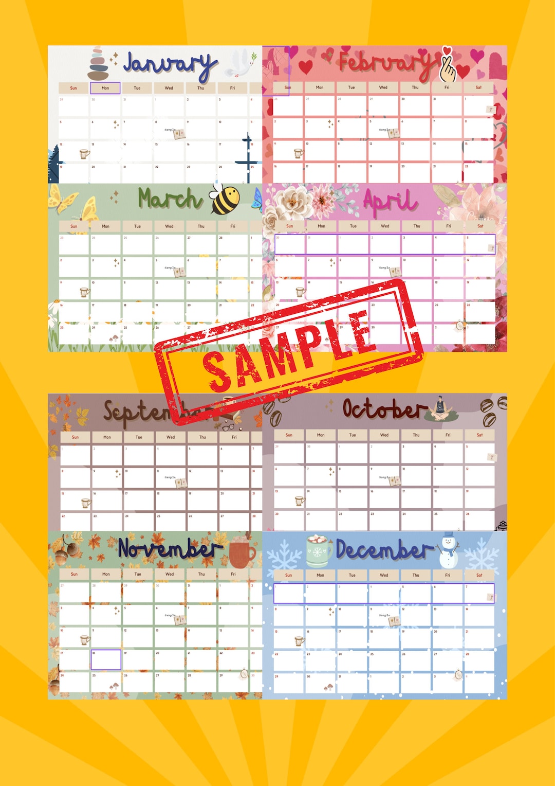 2024-2025 Customizable Calendar Template | Planner | Editable Digital ...