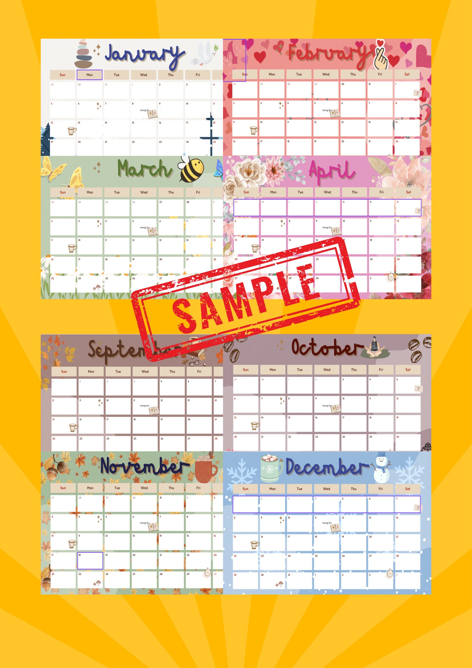 2024-2025 Customizable Calendar Template | Planner | Editable Digital ...