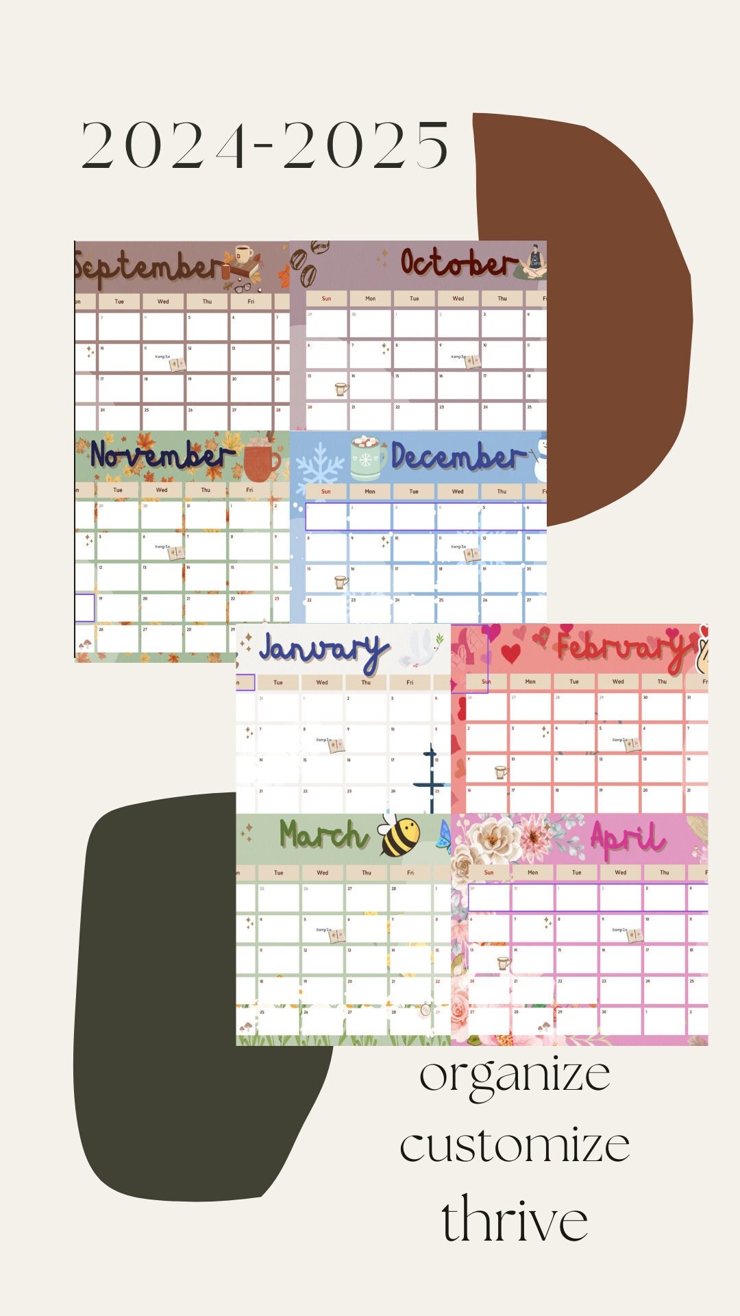 2024-2025 Customizable Calendar Template | Planner | Editable Digital ...