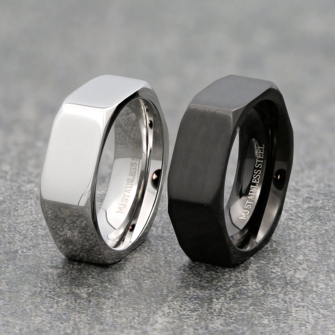 Nut Ring Polished Stainless Steel or Brushed Black Plated Ring Comfort ...