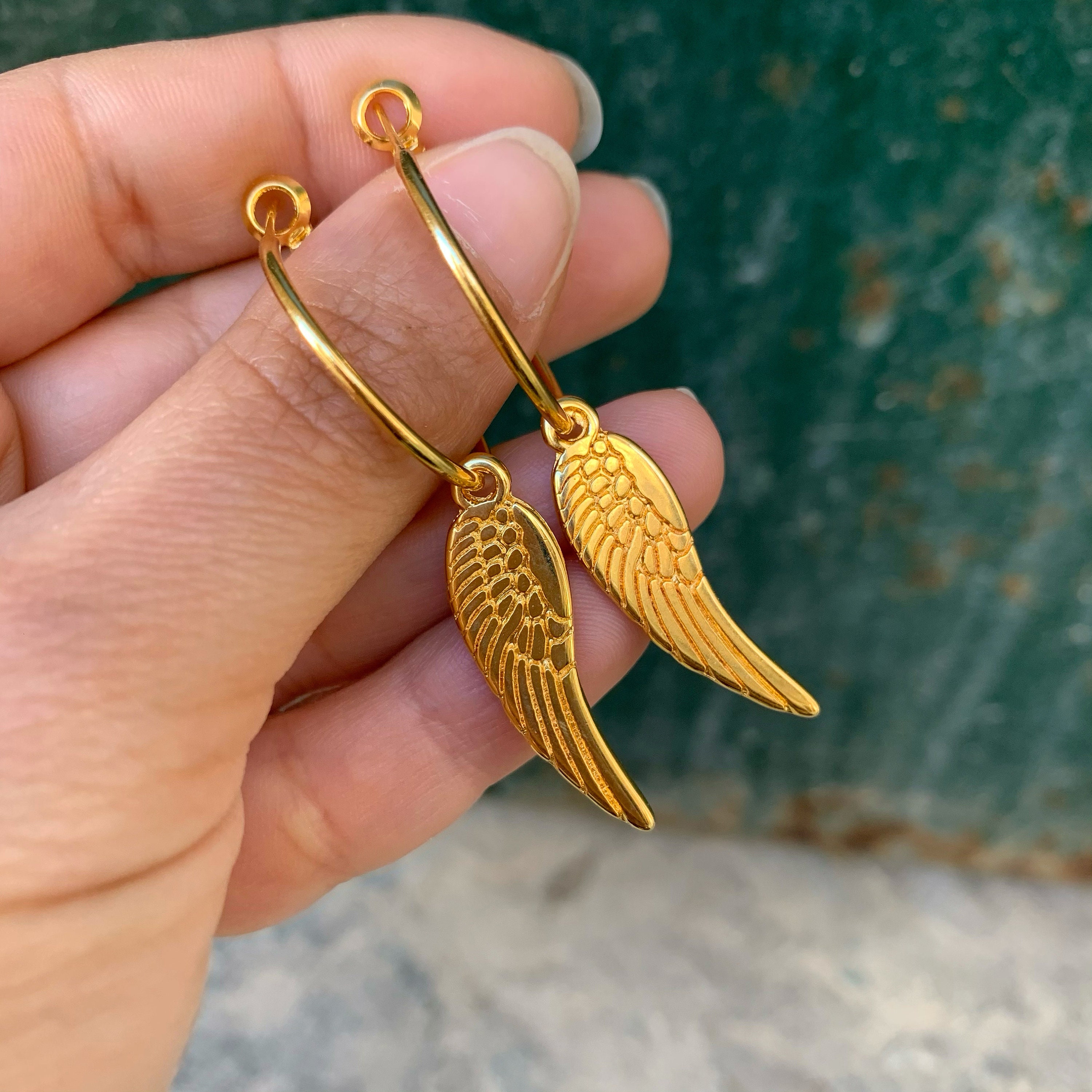 Gold Plated Feather Hoop Earrings, Boho Dangle Earrings, Made in Greece ...