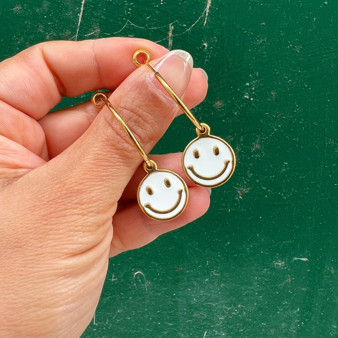 Smiley Face Earrings, Smile Face Hoop Earrings, Happy Face Earrings ...
