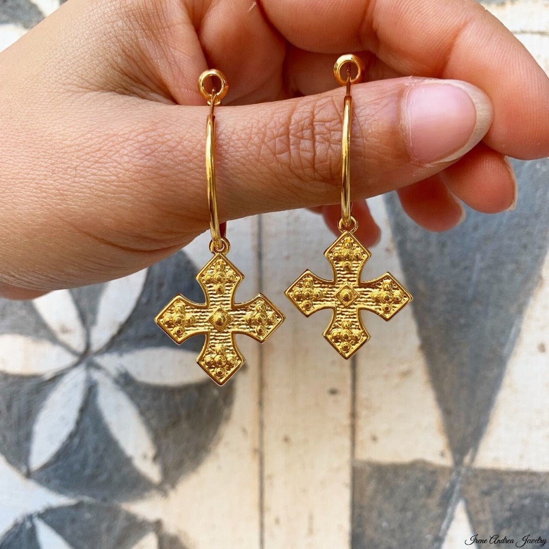 Cross Earrings, Cross Hoop Earring, Cross Charm Earring, Cross Jewelry ...