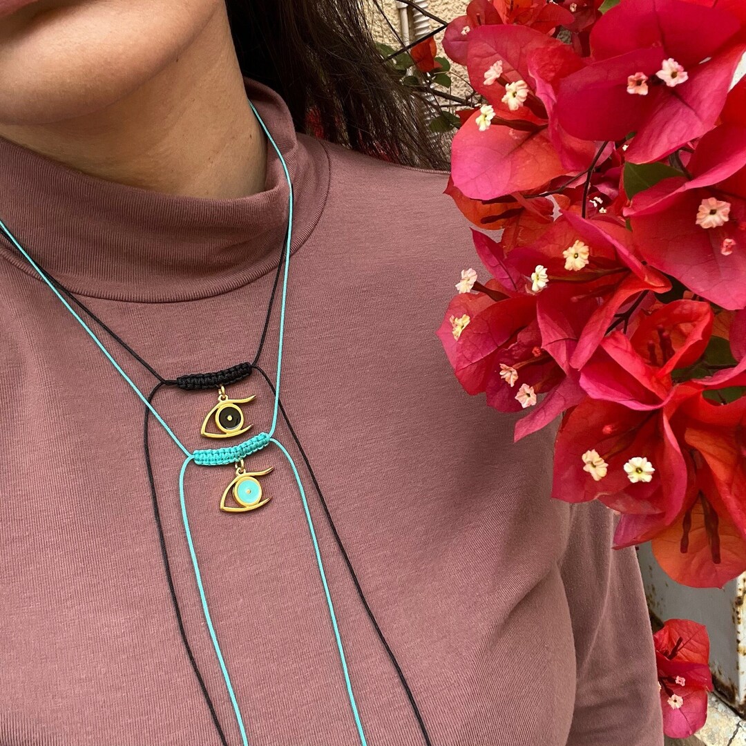 Evil Eye Macrame Necklaces, Greek Mati Necklaces, Protection Necklace ...