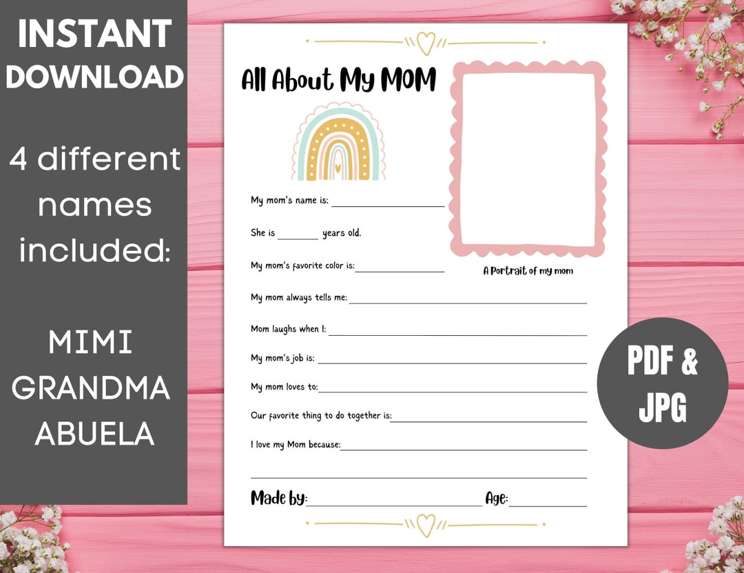 All About Mom Printable | Fill in the Blank Child Questionnaire ...